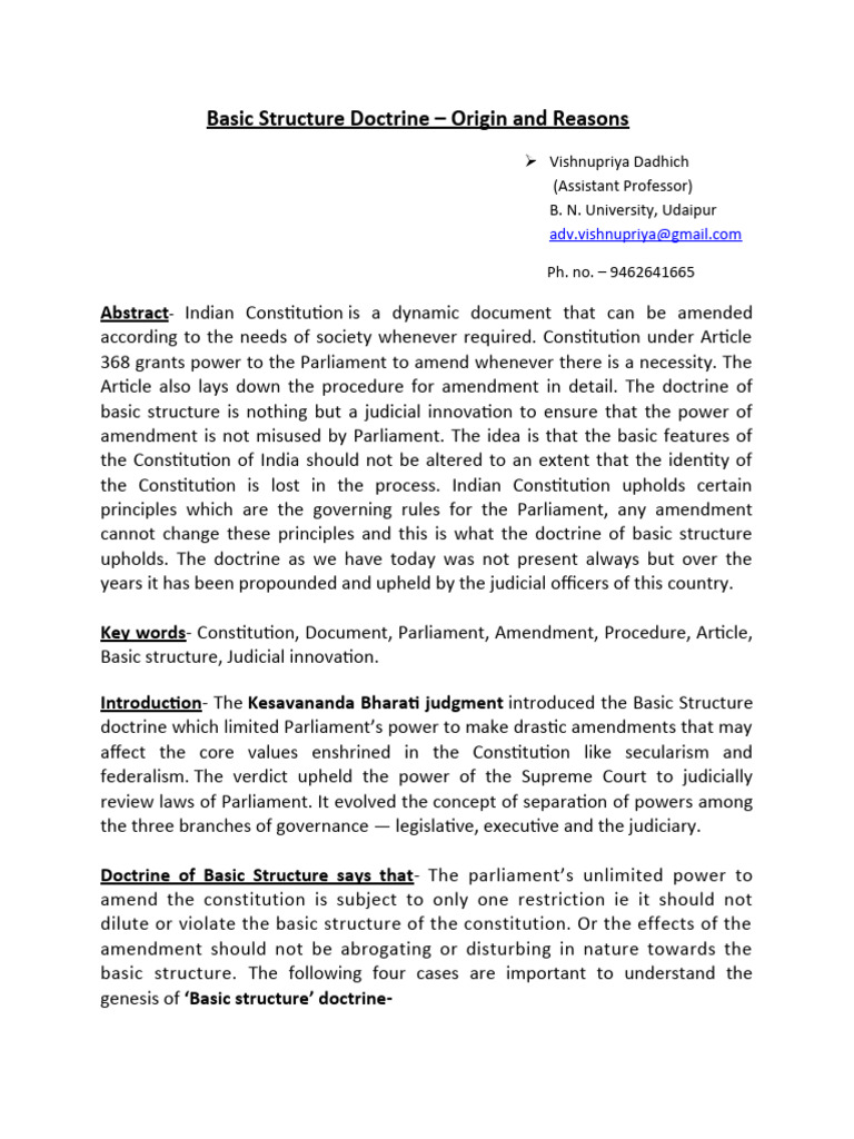(Presented) Basic Structure Doctrine - Origin and Reasons | PDF ...