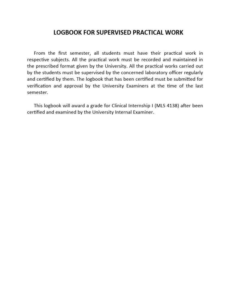 Logbook CI-1 (Doc) (Clinical Internship I Logbook FHS) | PDF | Single ...