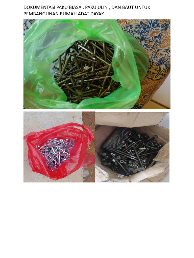 Dokumentasi Paku Biasa, Paku Ulin Dan Baut | PDF | Griya & Taman