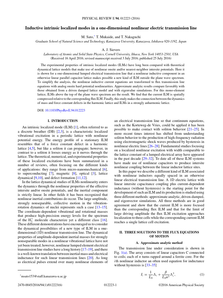 Sato2016 - Inductive Intrinsic Localized | PDF | Eigenvalues And Eigenvectors | Inductance