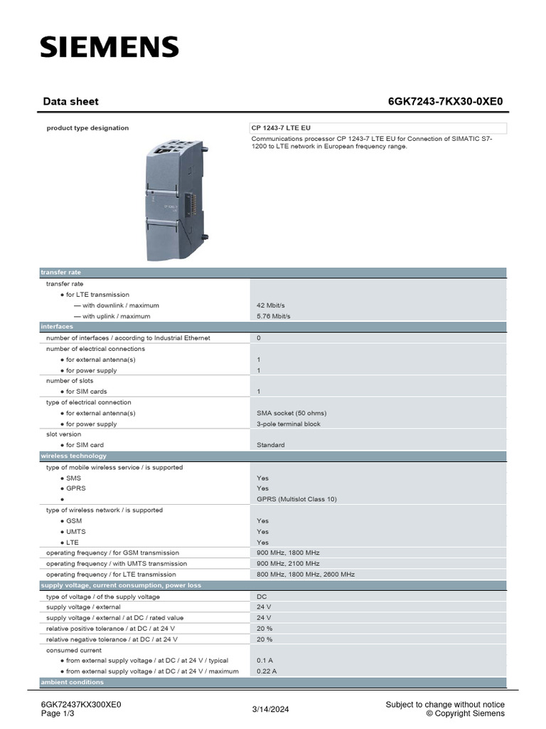 CP 1243-7 LTE - 6GK72437KX300XE0 - Datasheet - en | PDF | General ...