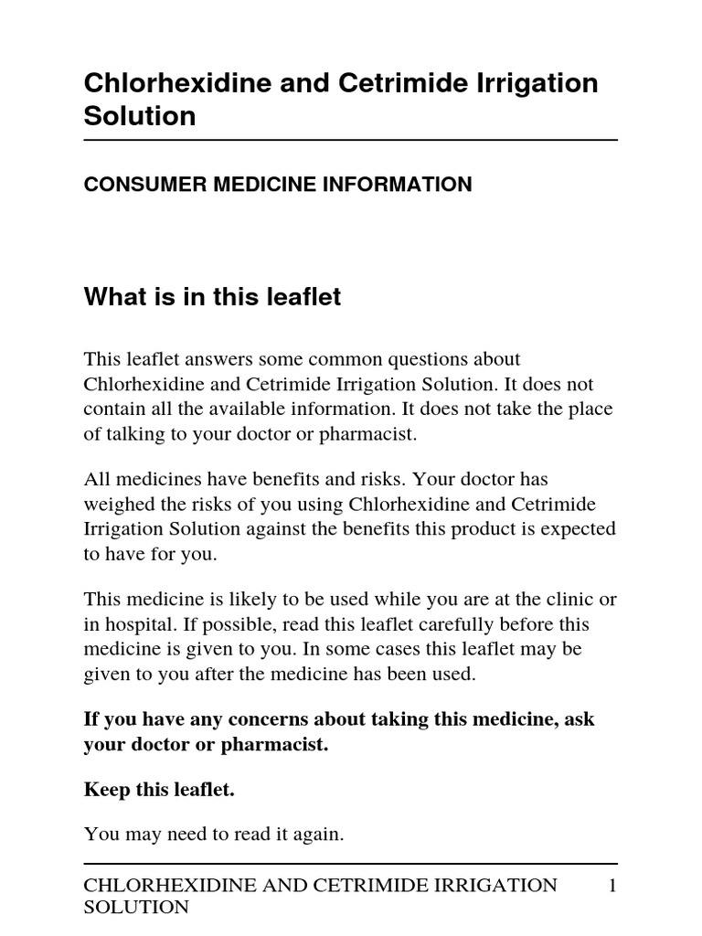 Chlorhexidine and Cetrimide Irrigation Solution CMI | PDF | Mass ...