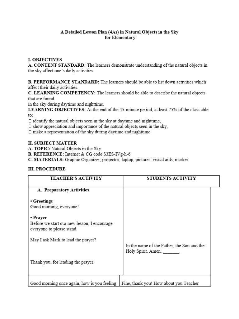 A Detailed Lesson Plan | PDF | Rainbow | Sky