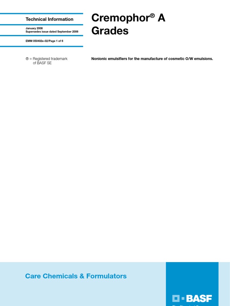CREMOPHOR | PDF | Emulsion | Physical Sciences