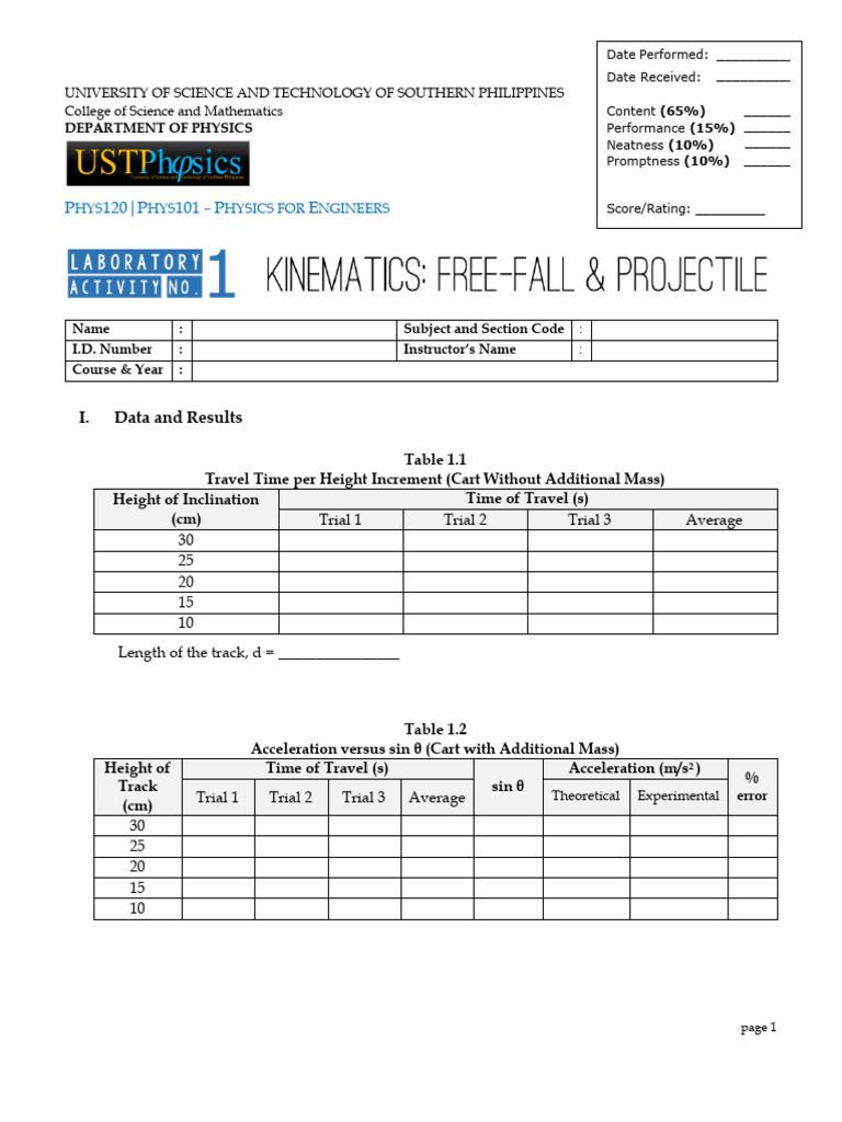 Kinematics Lab 1 | PDF
