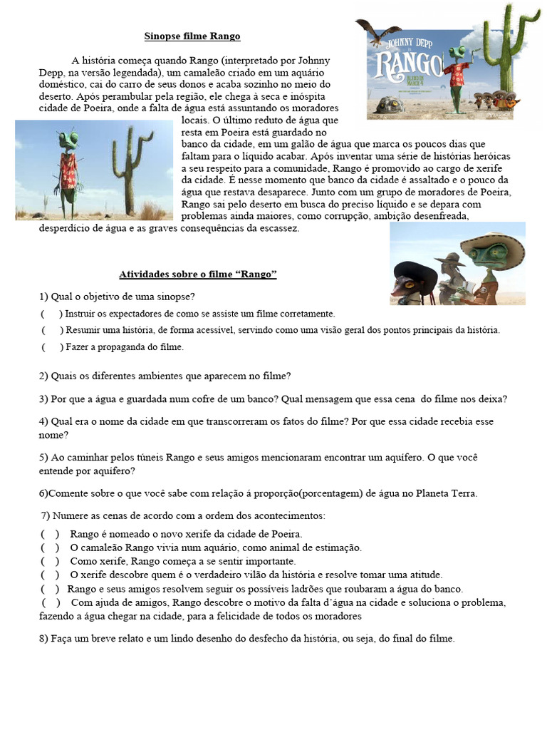 Atividades Filme Rango | PDF | Abstract (resumo)