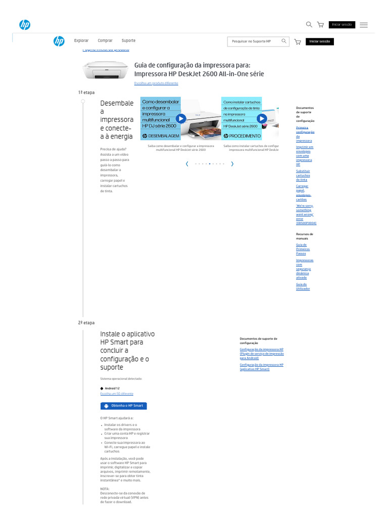 Impressora HP DeskJet 2600 All-in-One Série Configuração - Suporte HP ...