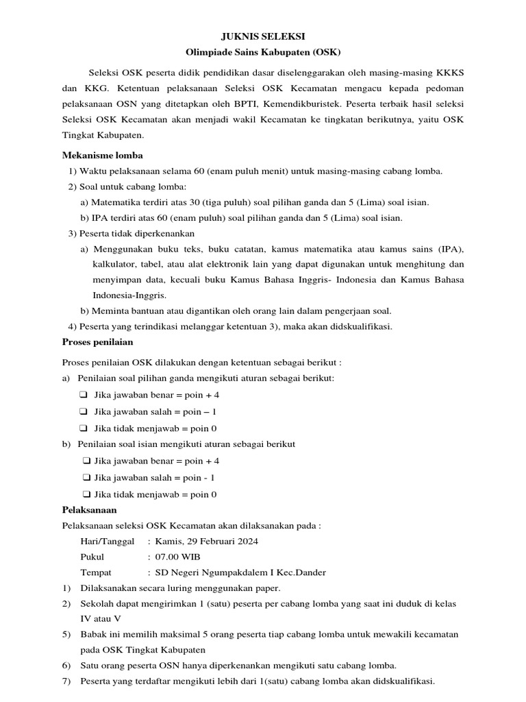 JUKNIS SELEKSI OSK 2024.ok | PDF