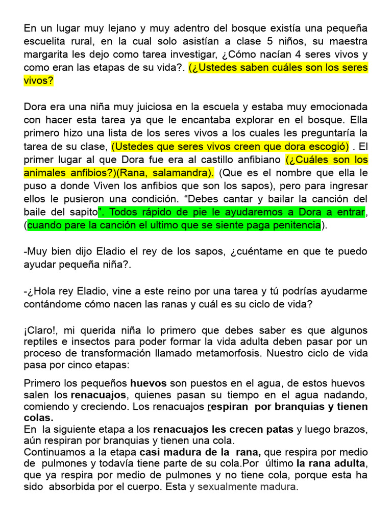 Cuento Dora Pdf Pollo Zoología