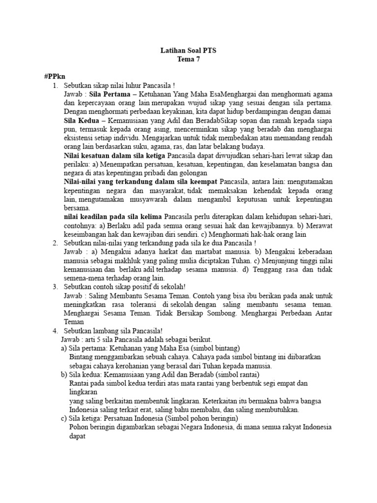 Latihan Soal PTS Pancasila dan Pubertas | PDF | Sains & Matematika