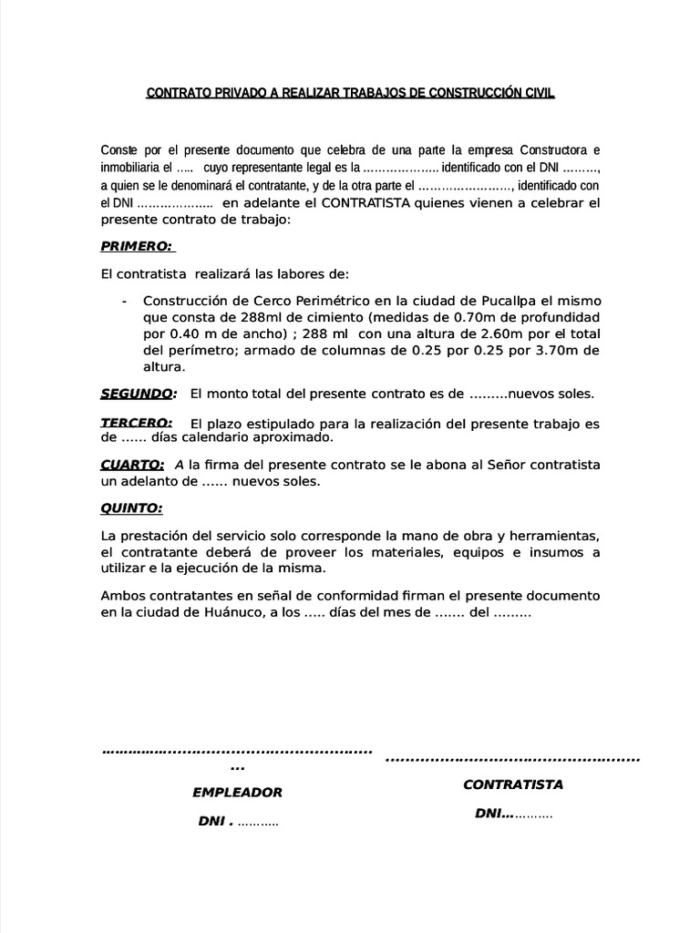 PDF Modelo de Contrato de Trabajo de Construccion Compress | PDF