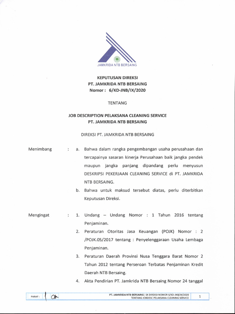 Contoh SK Cleaning Service Perusahaan | PDF