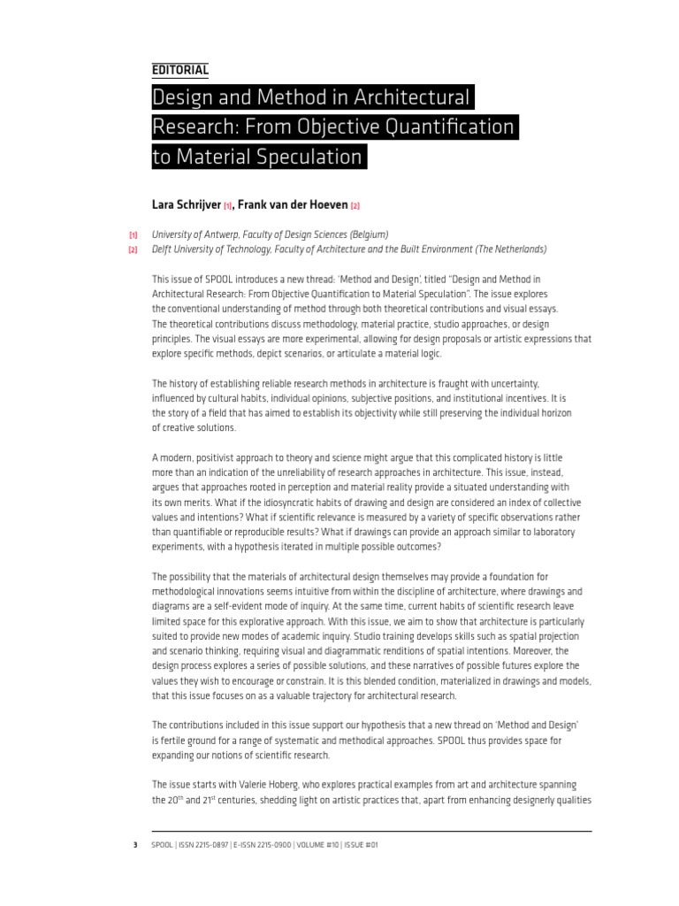 Design And Method In Architectural Research From Objective Quantification To Material