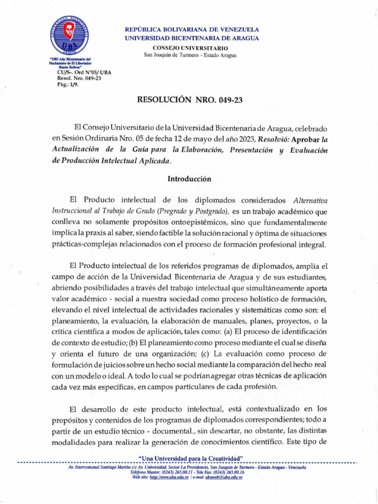 Resol.049-23 (Ses - Ord.5) Actualización Producto Intelectual Diplomados ATG | PDF