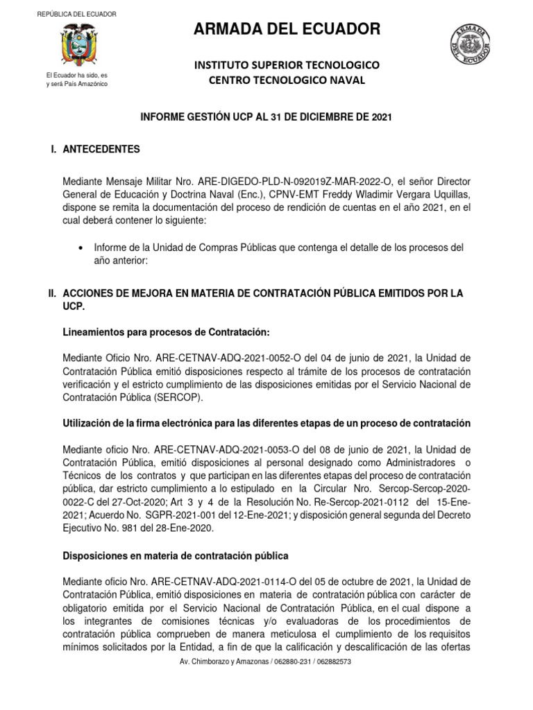 Informe de Gestión UCP 2021 | PDF | Marinas