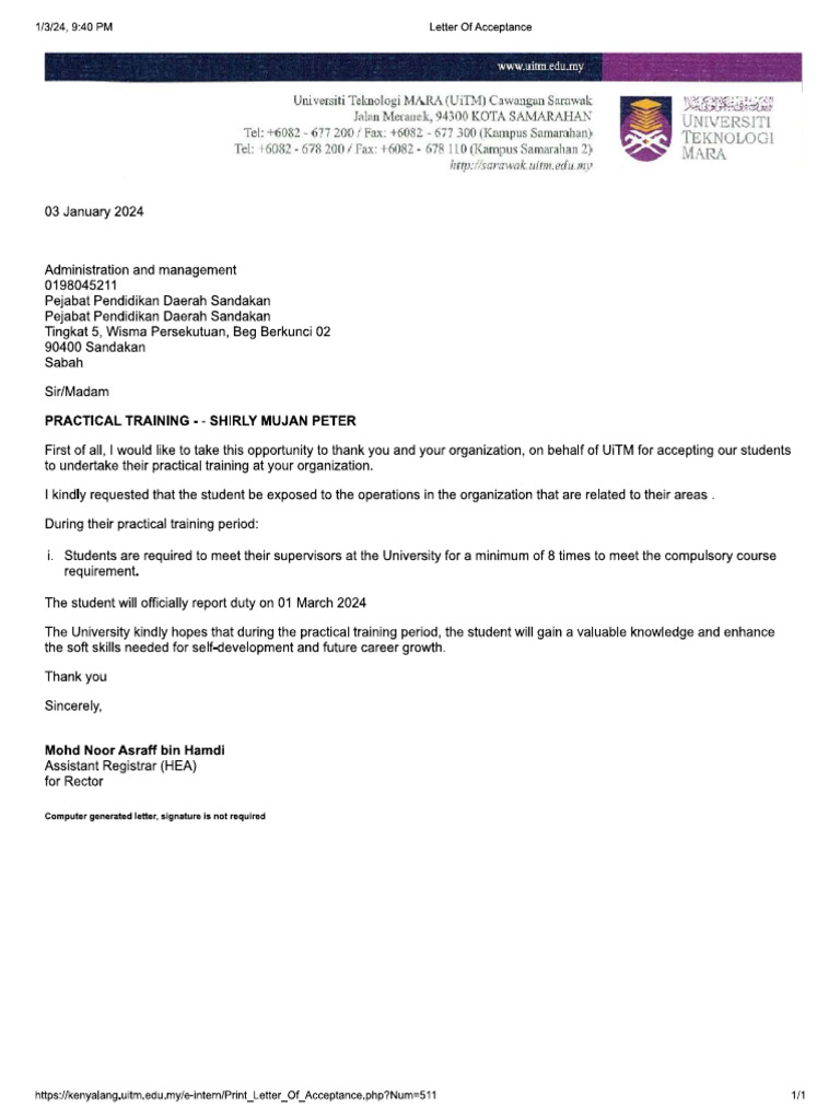 Letter of Acceptance | PDF