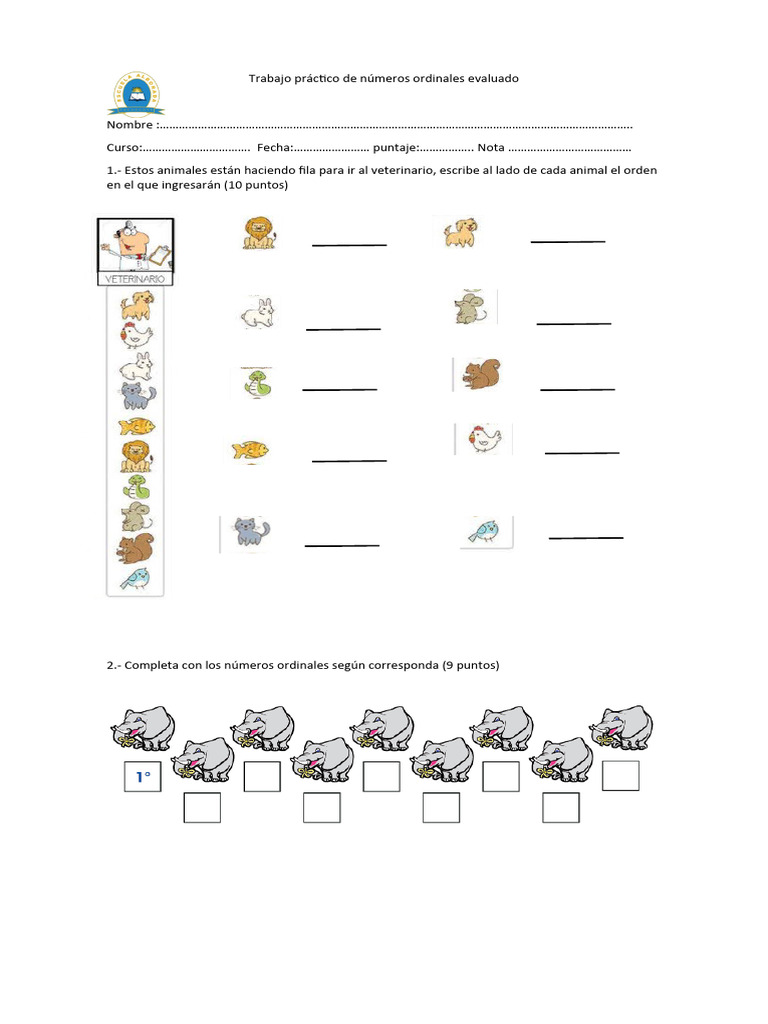 Evaluación de Números Ordinales | PDF