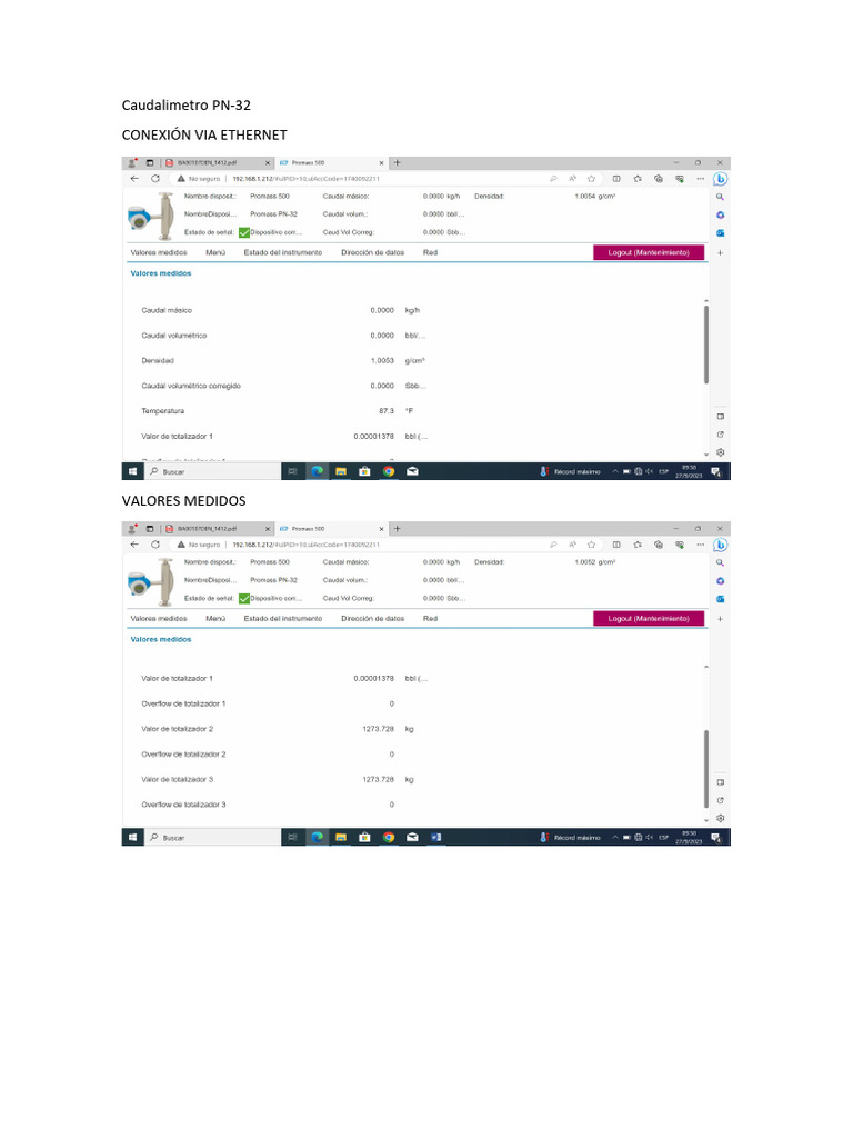 PROCEDIMIENTO CONFIGURACION Caudalimetro PN32 PROMASS500 | PDF | Métodos y materiales de enseñanza