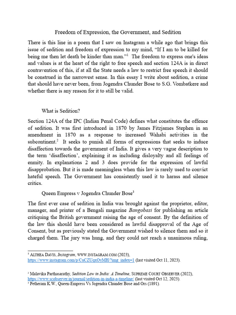 Bala Murali Sedition and Related Case Laws | PDF | Freedom Of Speech ...