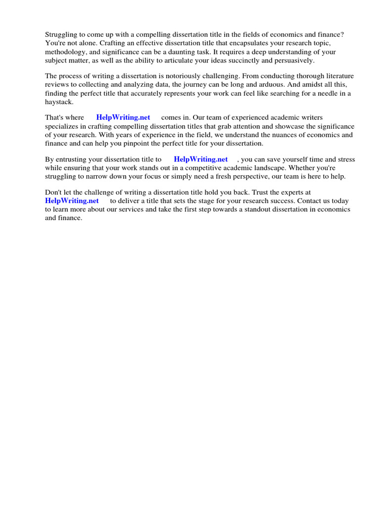 Dissertation Titles in Economics and Finance | PDF | Thesis | Economics