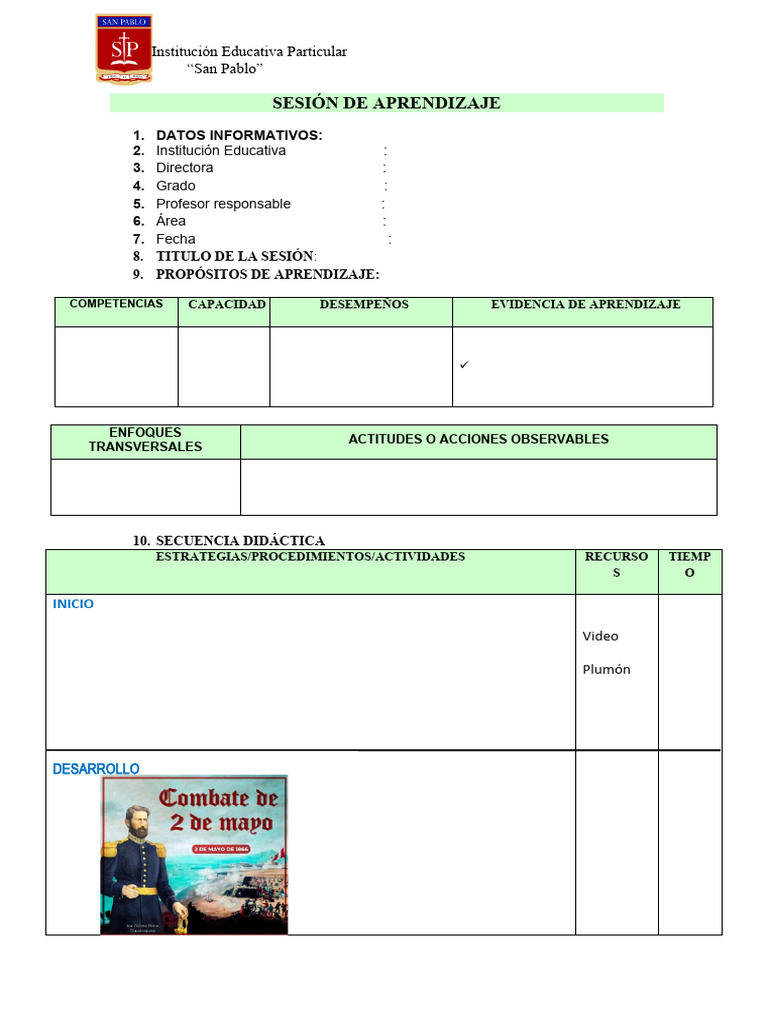 Sesión De Aprendizaje 2018 Primaria Pdf