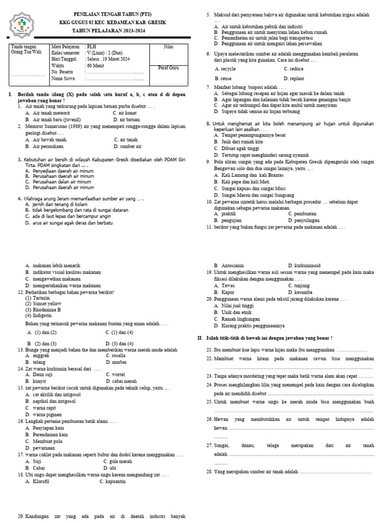 Soal PLH Kelas 5 | PDF