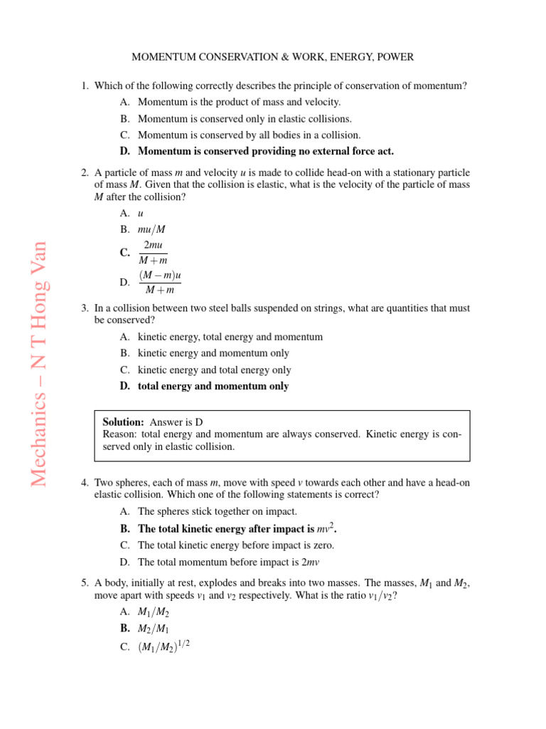 USTH B1 ExerciseMechanics Part4 Solution | PDF | Collision | Momentum