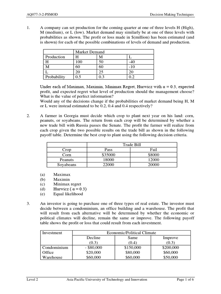 PSMOD - Chapter 7 - Decision Making Techniques | PDF | Economies