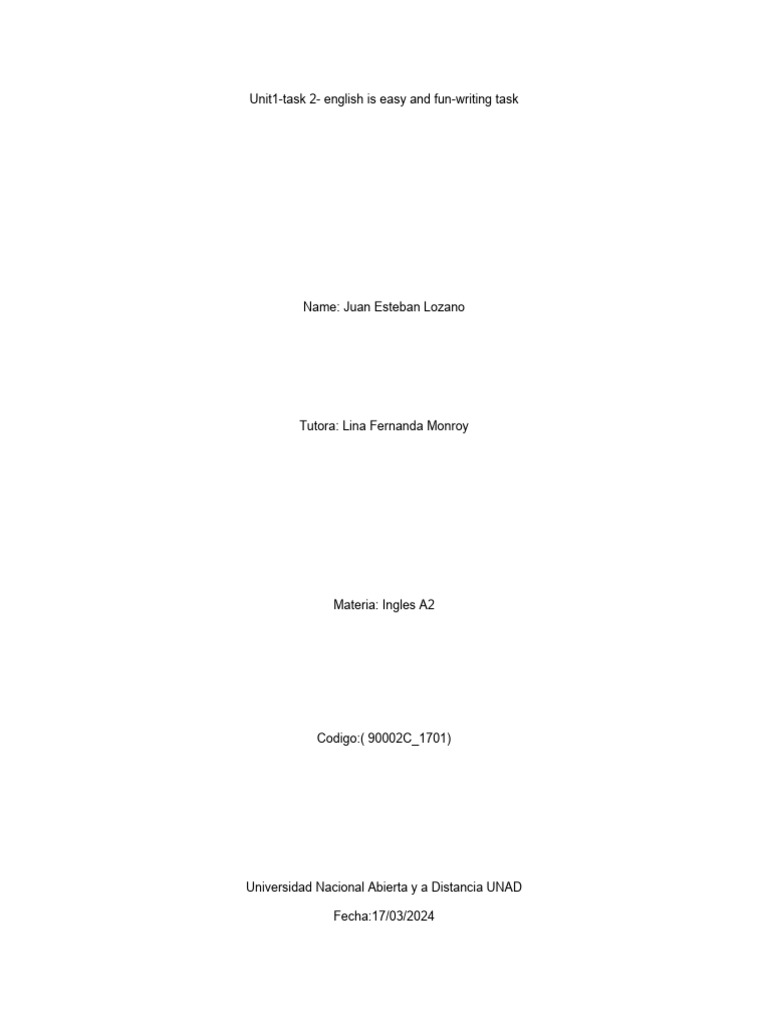 Unit1-Task 2 - English Is Easy and Fun-Writing Task | PDF | Social Science | Lifestyle