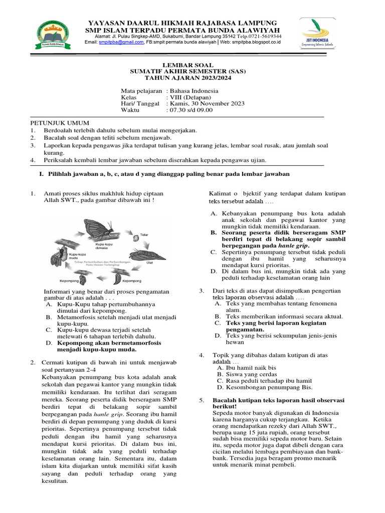 Soal Sas Ganjil Bahasa Indonesia Kelas 8 | PDF