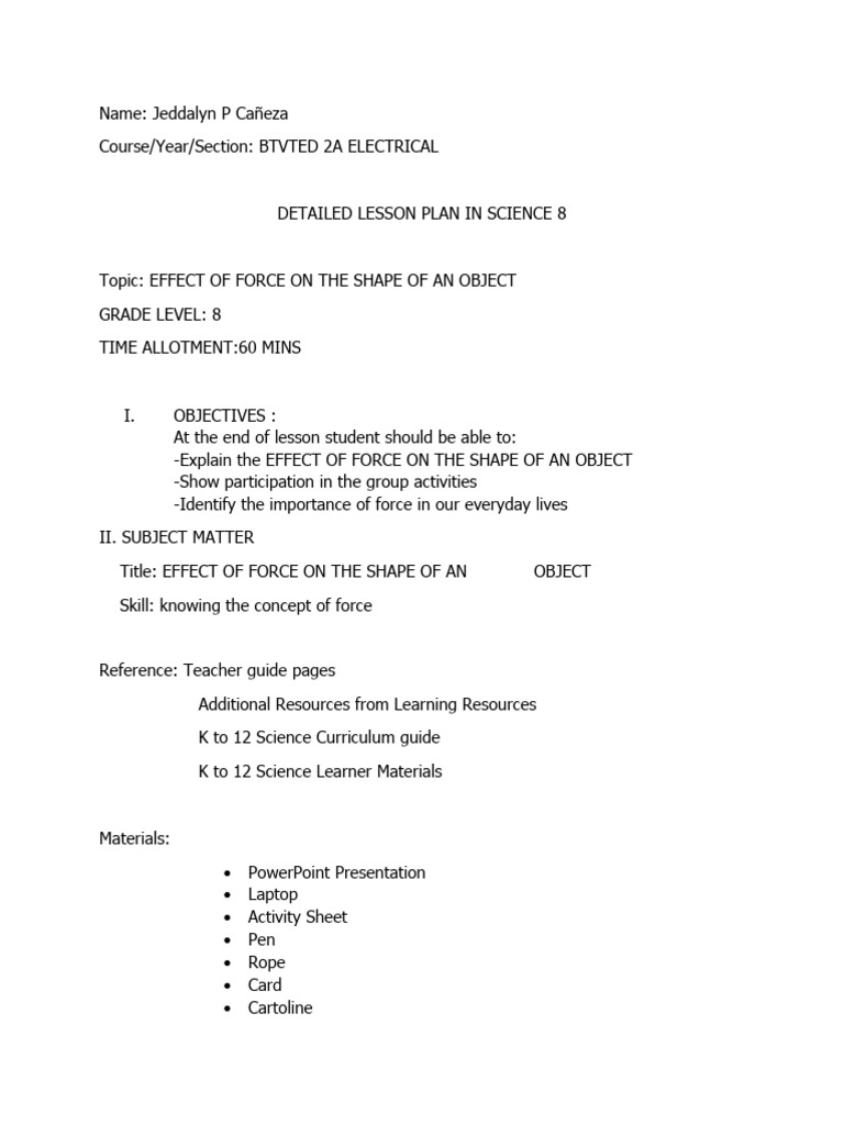 Lesson_plan | PDF | Force | Lesson Plan