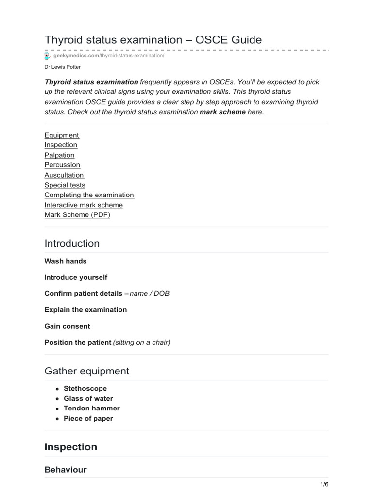 OSCE Thyroid Exam Guide | PDF | Thyroid | Neck