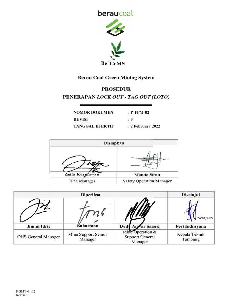 P Fpm 02 Prosedur Penerapan Lock Out Tag Out Loto Pdf
