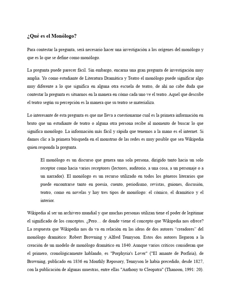 El Monólogo Dramático: Orígenes y Evolución | PDF | Monólogo | Teatro