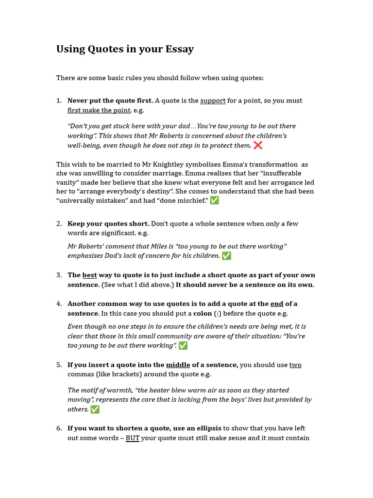 Using Quotes in your Essay | PDF