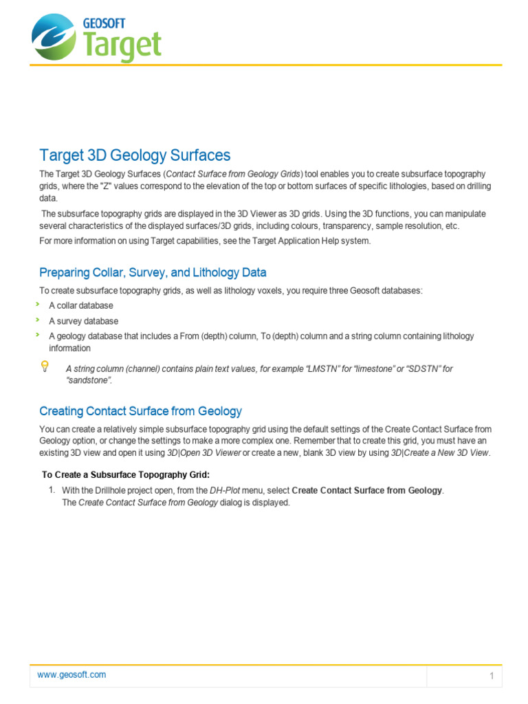 Target 3D Geology Surfaces | PDF | Topography | Parameter (Computer ...