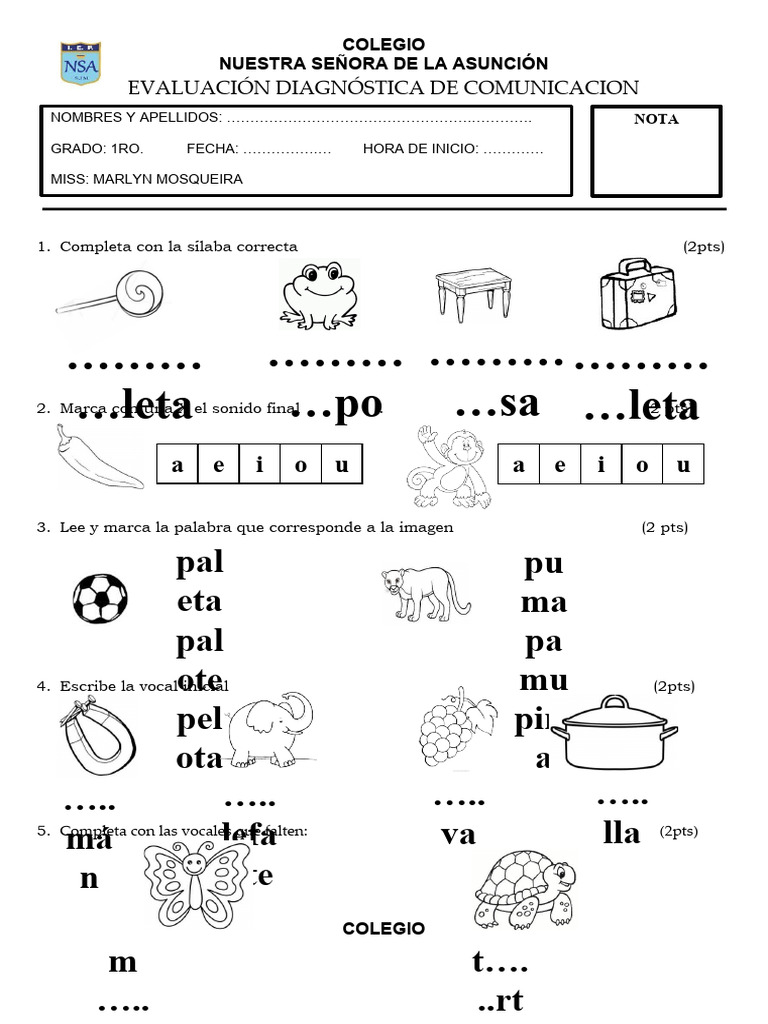 Evaluacion Diagnostica Primer Grado De Primaria Examen ...