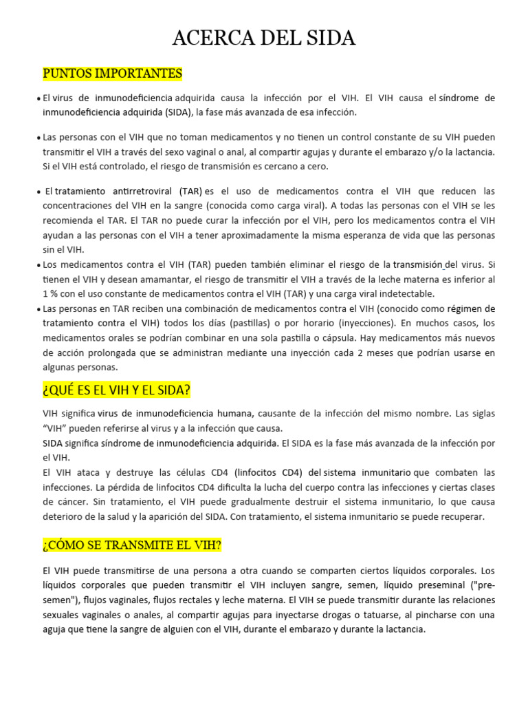 Acerca Del Sida | PDF | VIH | VIH / SIDA