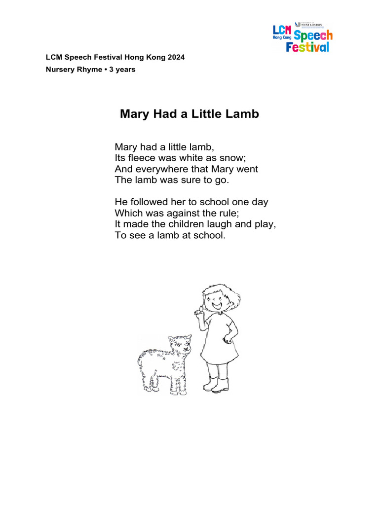Nursery Rhyme 3 Years - Mary Had A Little Lamb | PDF