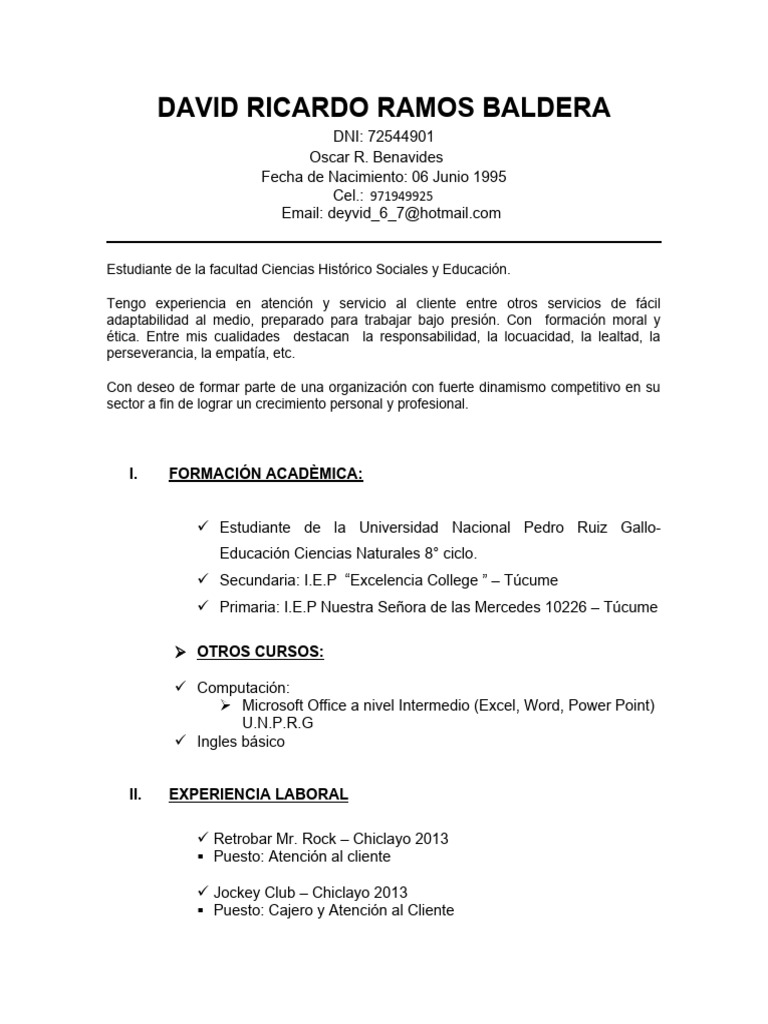 Currículum de David Ricardo Ramos | PDF | Microsoft | Informática