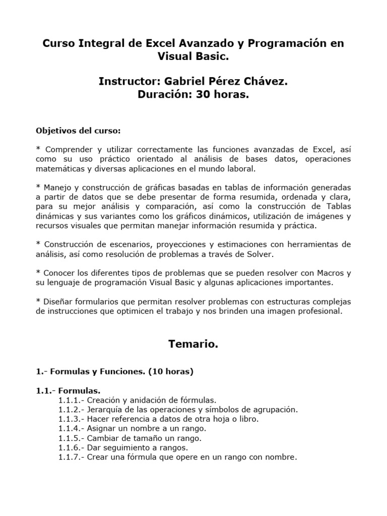 Curso Integral de Excel Avanzado y Programación en Visual Basic | PDF | Microsoft Excel | Básico