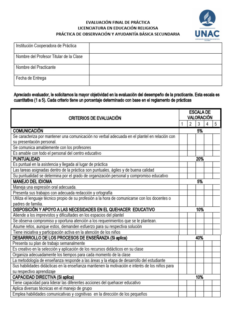 Practica de Observacion - EVALUACIÓN FINAL DE PRACTICA OBSERVACION AYUDANTIA BASICA SECUNDARIA ...