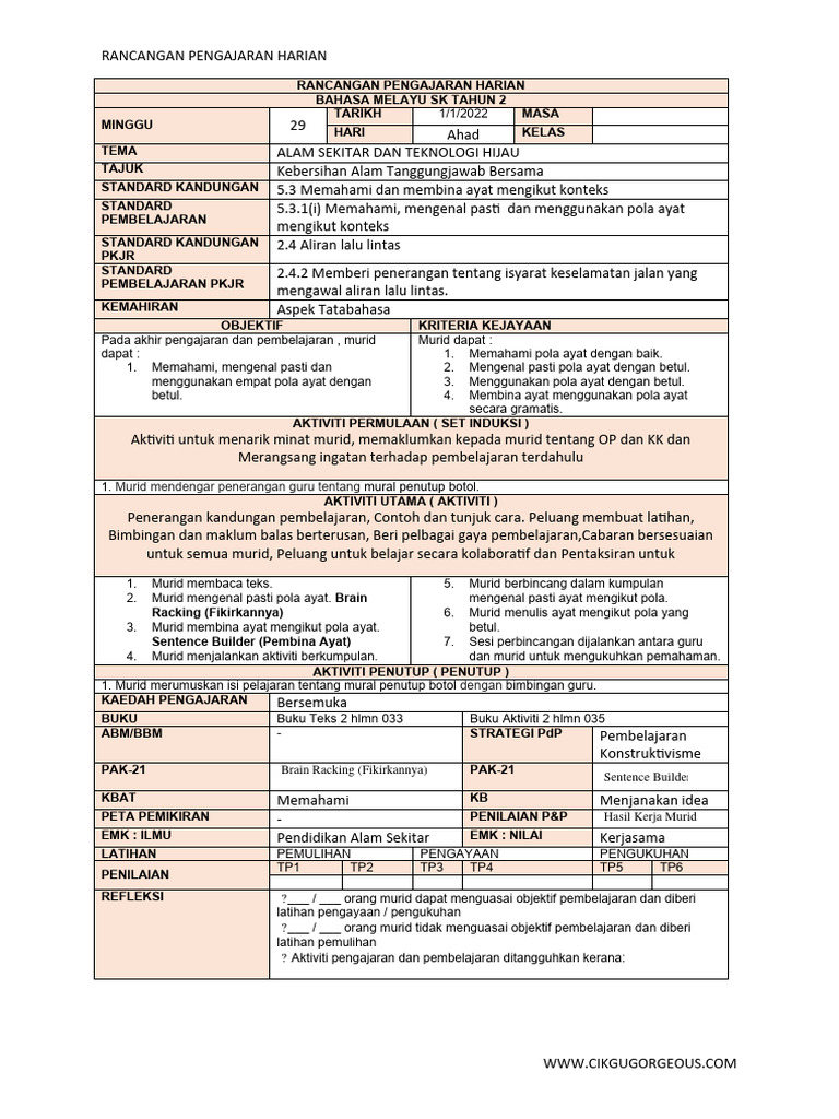RPH Minggu 29 BM THN 2 by Cikgu Gorgeous | PDF | Seni | Sains & Matematika