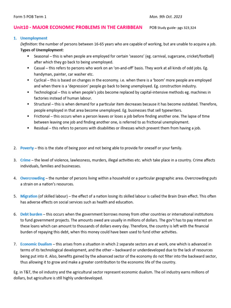 Major Economic Problems in the Caribbean | PDF | Unemployment | Debt