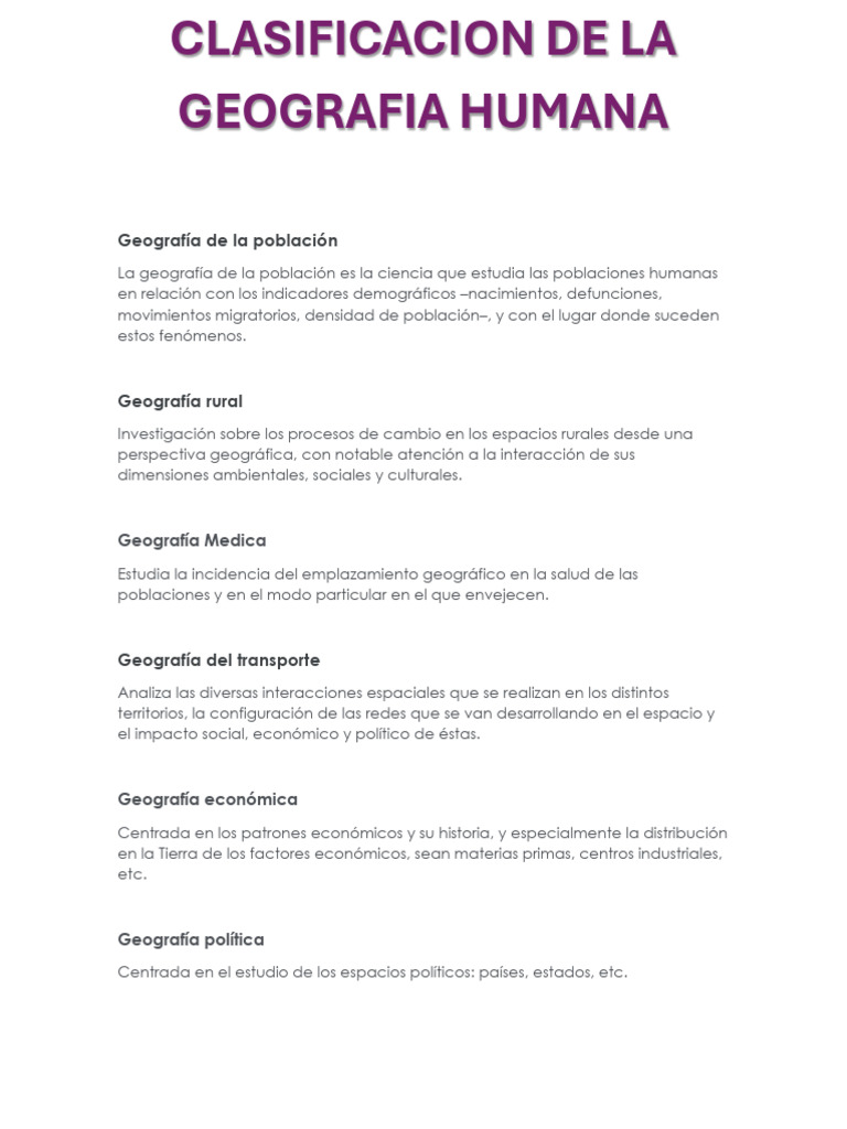 Clasificacion de La Geografia Humana | PDF