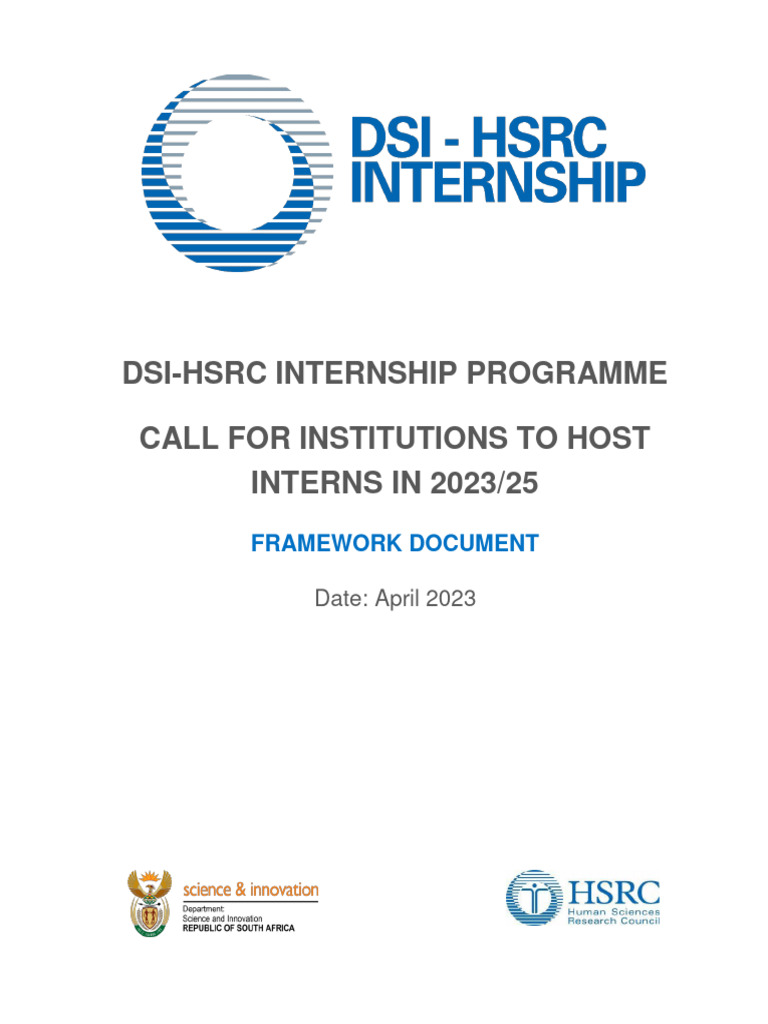 Dsi-Hsrc Internship Programme Framework For Host Institution Call 2023 ...