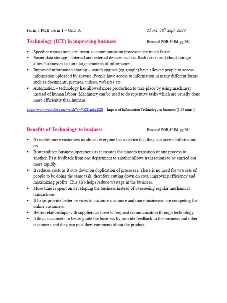 F5 POB - Unit 10 ICT in Business | PDF | Information Technology | Information