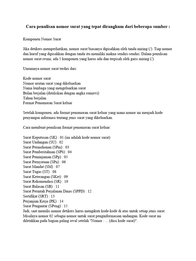Berikut Cara Penulisan Nomor Surat | PDF