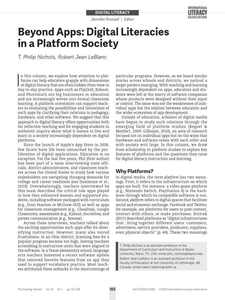 Beyond Apps Digital Literacies in A Plat | PDF | Mobile App | Teachers