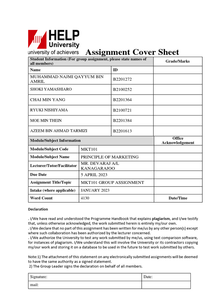 Mkt101 Group Assignment | Download Free PDF | Market Segmentation | Marketing